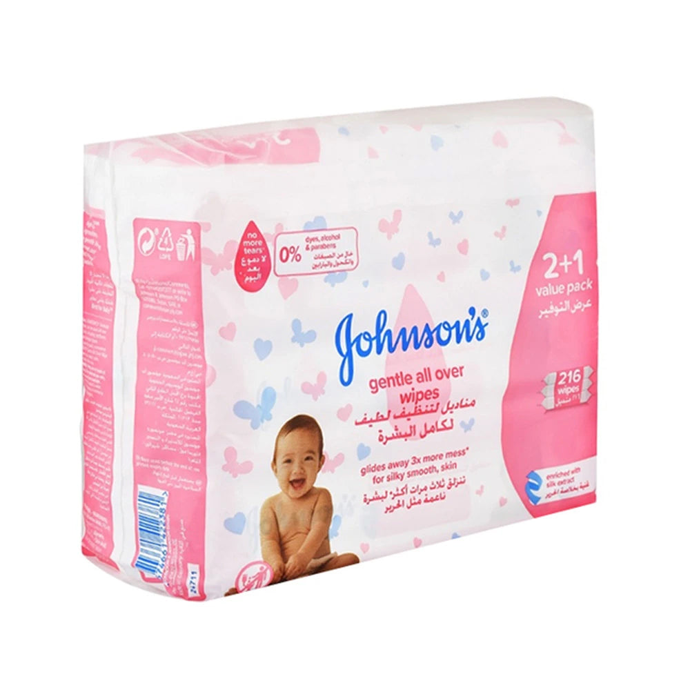 Johnson's Baby Wipes with Silk Extract - Gentle & Soft (216 Wipes) – Avnzor